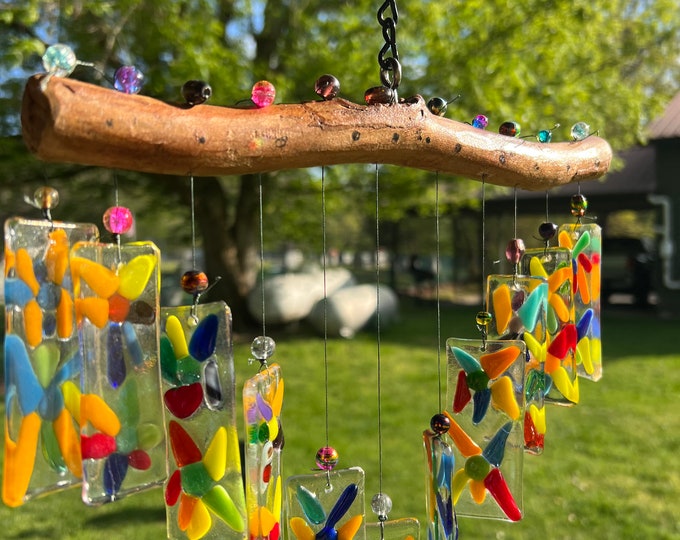 Fused Glass Teal Field of Flowers Wind-chime Flower Panel Wind Chime ...