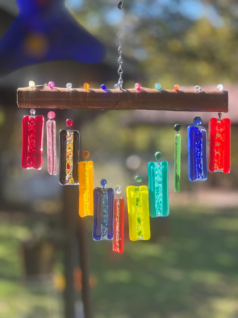Wind Chime With Vibrant Spectacular Colors, Fused on Real Driftwood at ...