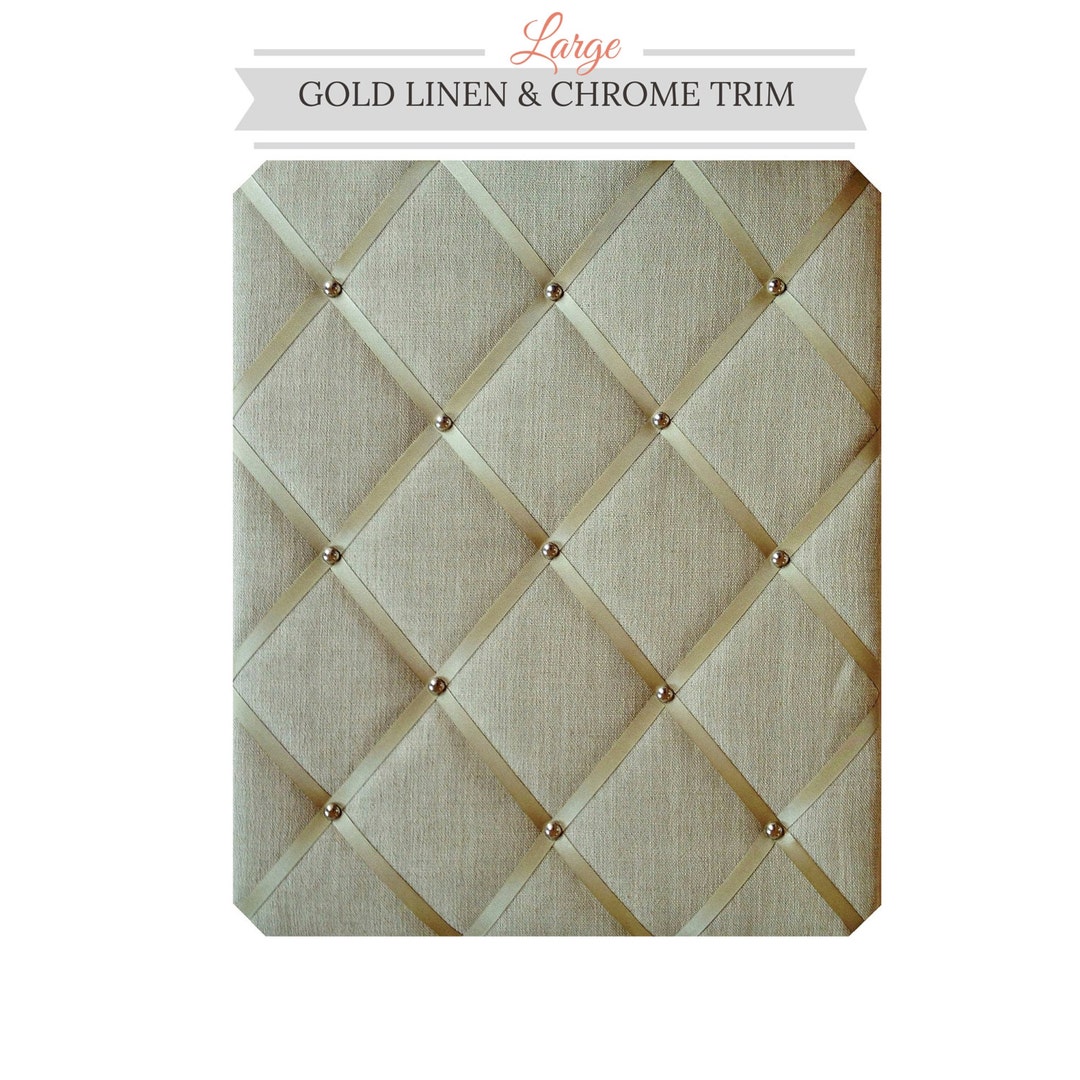 Gold Linen & Chrome Trim, Large Fabric Notice Board Hangs Portrait ...