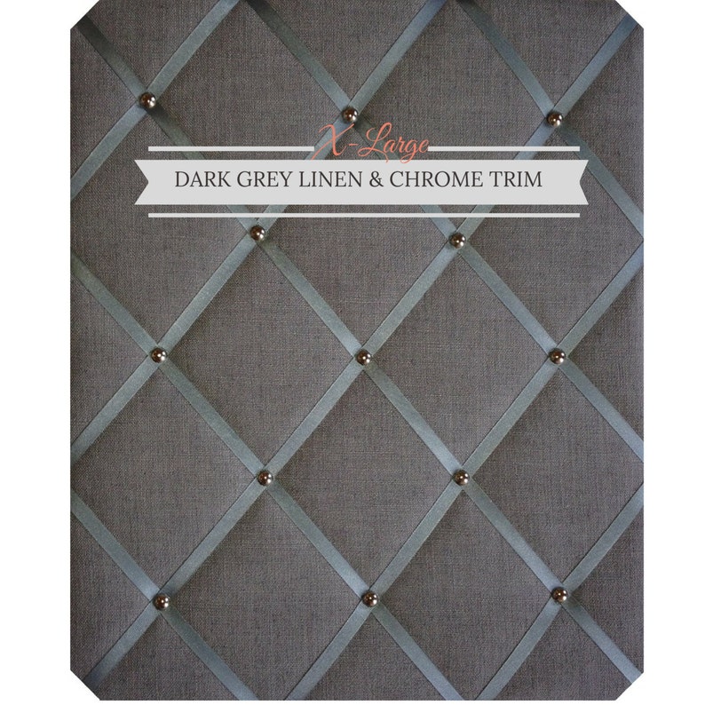 Dark Grey Linen & Chrome Trim, X-large Fabric Notice Board Hangs ...