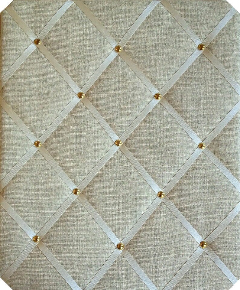 Ivory Linen & Gold Trim, Large Fabric Notice Board Hangs Portrait ...