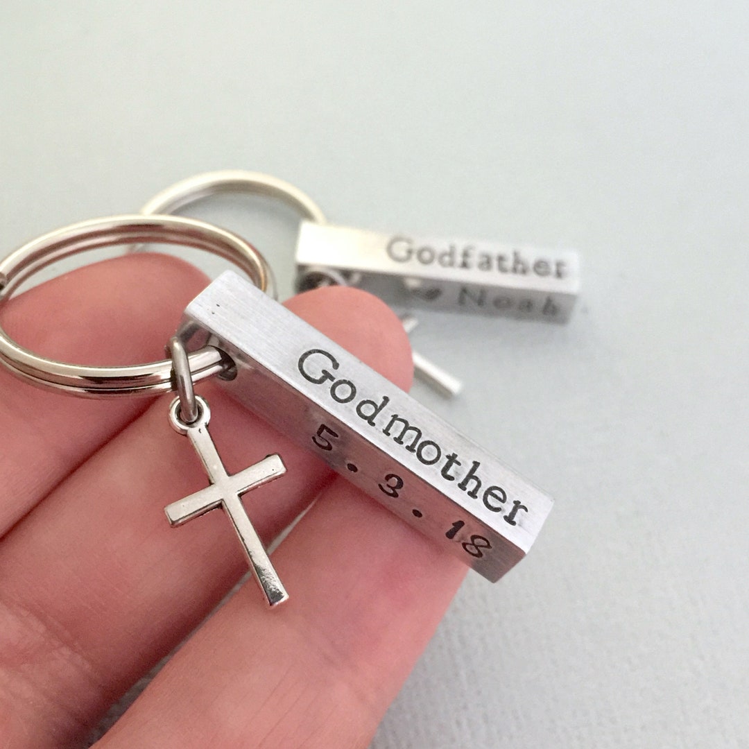 Personalised Godfather Keychain, Godmother Keychain, Cross Keyring ...