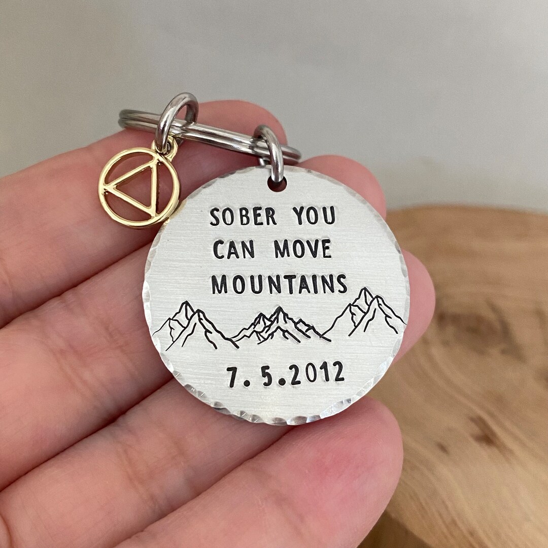 Double Sided Sober Keychain, Sobriety Keyring, Recovery Anniversary ...