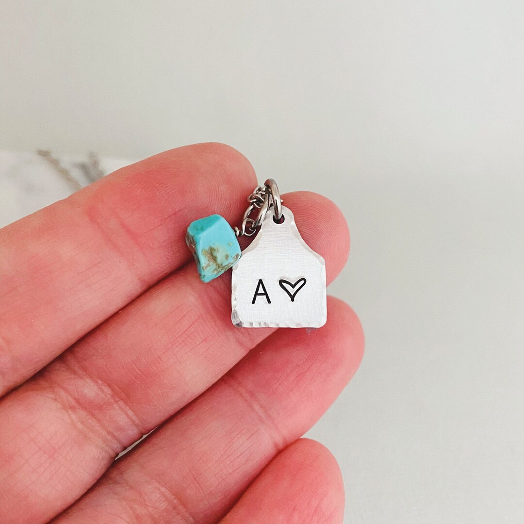Initial Cattle Tag Necklace, Mini Cattle Tag Jewelry, Turquoise ...
