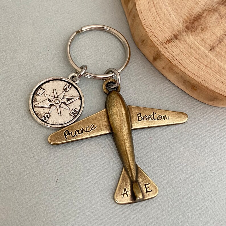 Custom Long Distance Keychain, Airplane Keychain, Couple Keyring ...