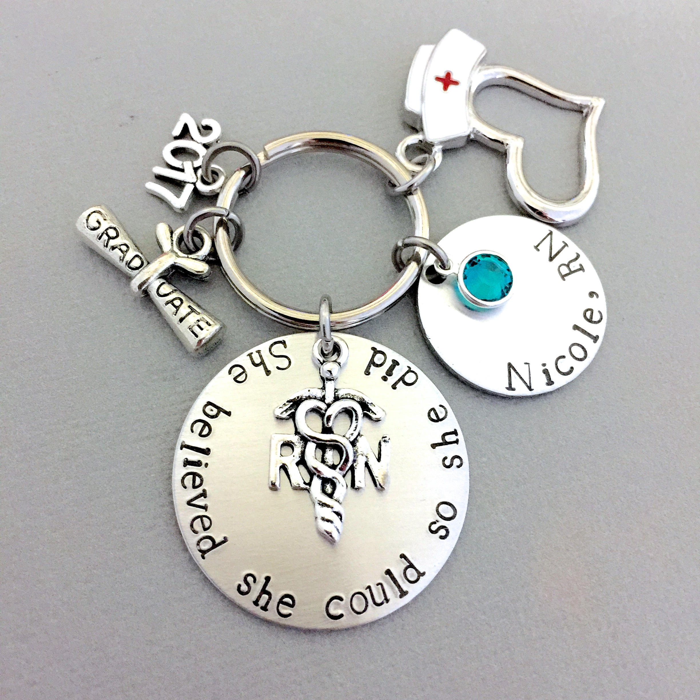Custom Nurse RN Keychain She Believed She Could So She Did | Etsy