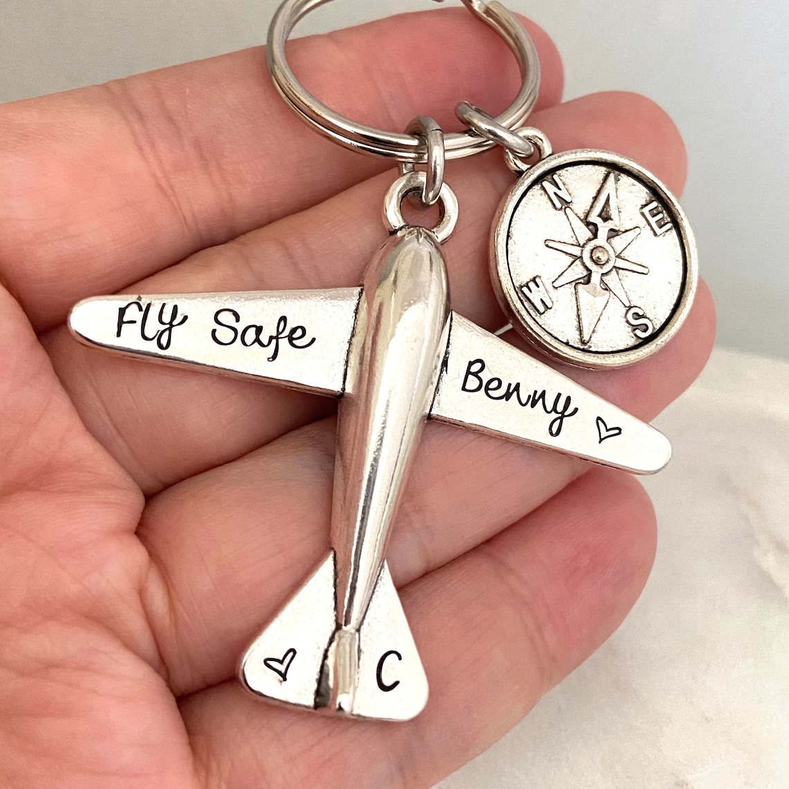 Personalised Fly Safe Keychain, Airplane Charm, Gift for Daddy, Pilots ...