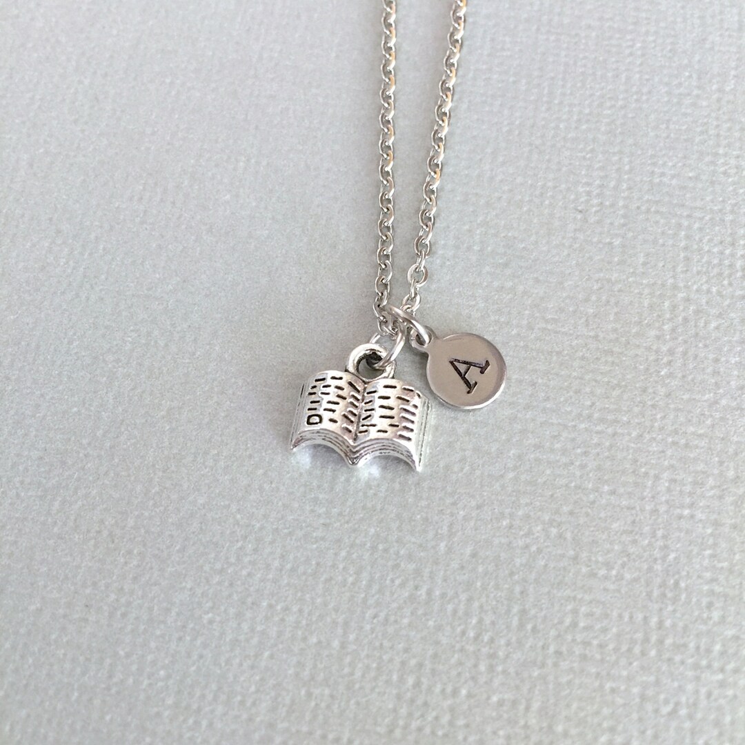 Personalized Dainty Book Necklace, Book Charm, Librarian Gift, Book ...