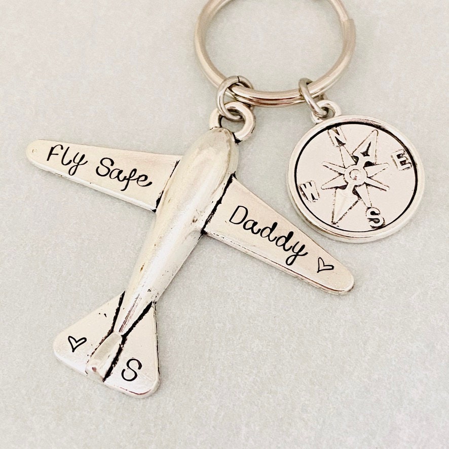 Personalised Fly Safe Keychain, Airplane Charm, Gift for Daddy, Pilots ...
