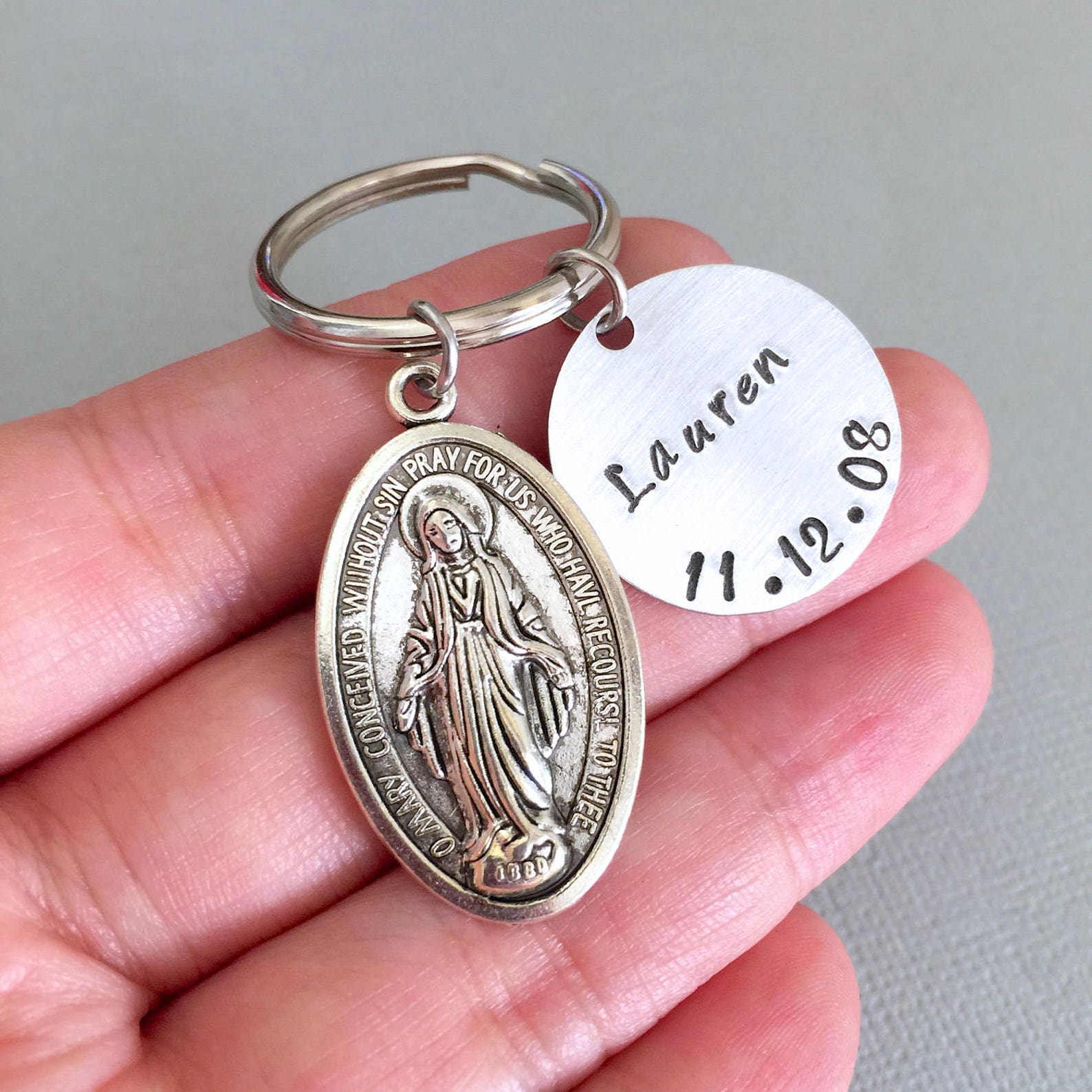 Personalized Virgin Mary Keychain, Name Keychain, First Communion Gift ...