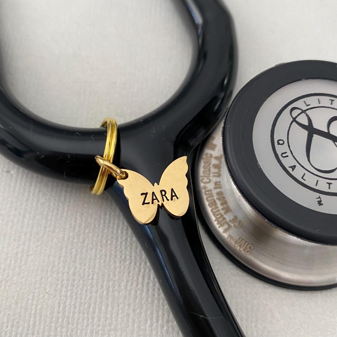 Gold Butterfly Stethoscope ID Tag, Silver Name Tag, Doctor Gift, Nurse ...