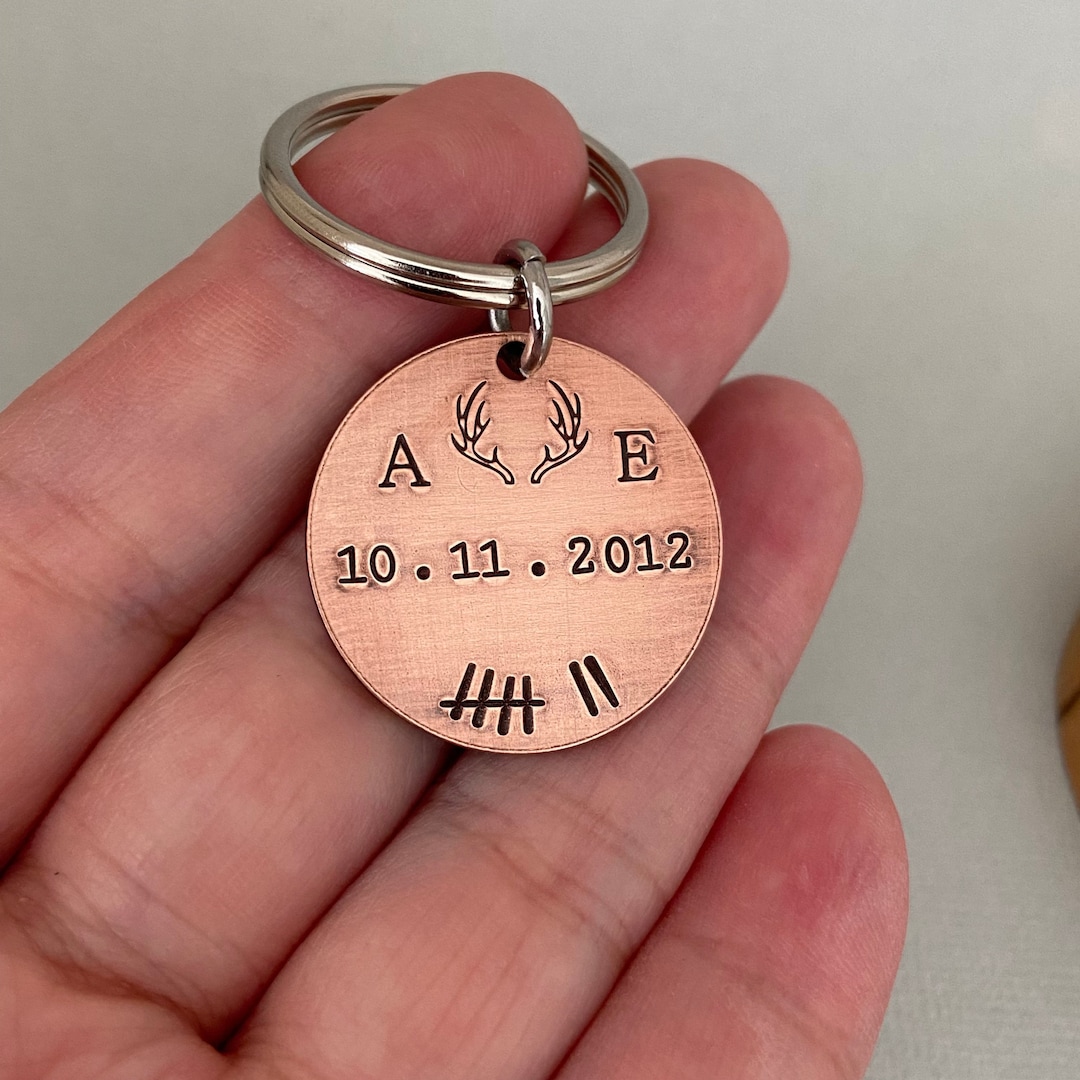 Tally Mark Anniversary Keychain, Antler Keyring, Hunter Gift, 7 Years ...