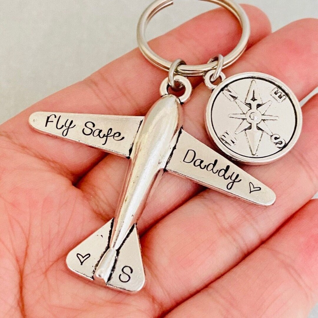 Personalised Fly Safe Keychain, Airplane Charm, Gift for Daddy, Pilots ...