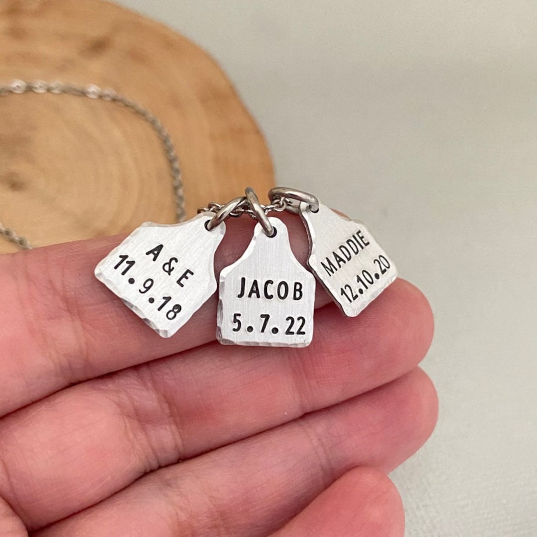 Personalised Mini Cattle Tag Necklace, Mother's Day Gift, Gift for Mum ...