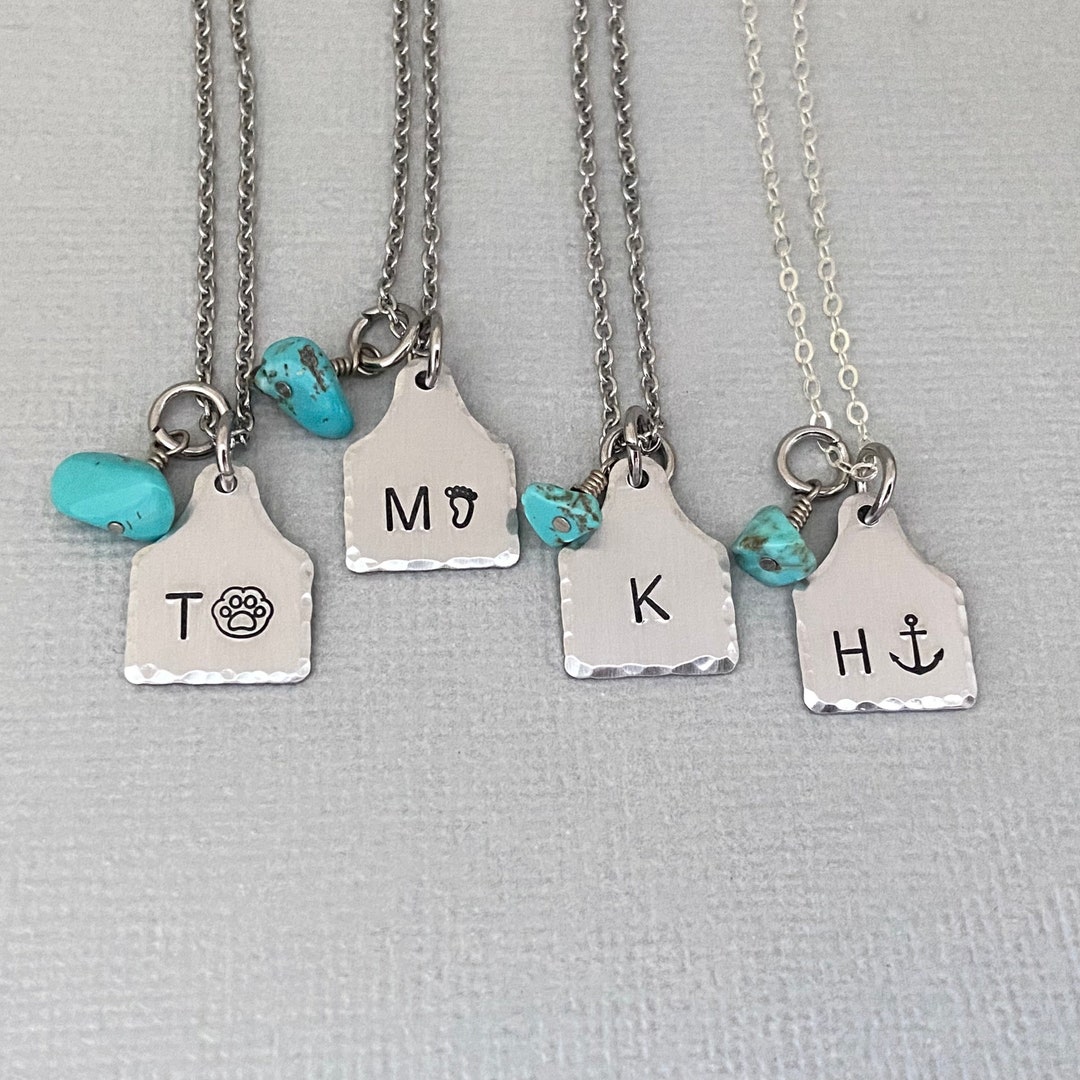 Rustic Mini Cattle Tag Necklace, Cow Tag Jewelry, Monogram Necklace ...