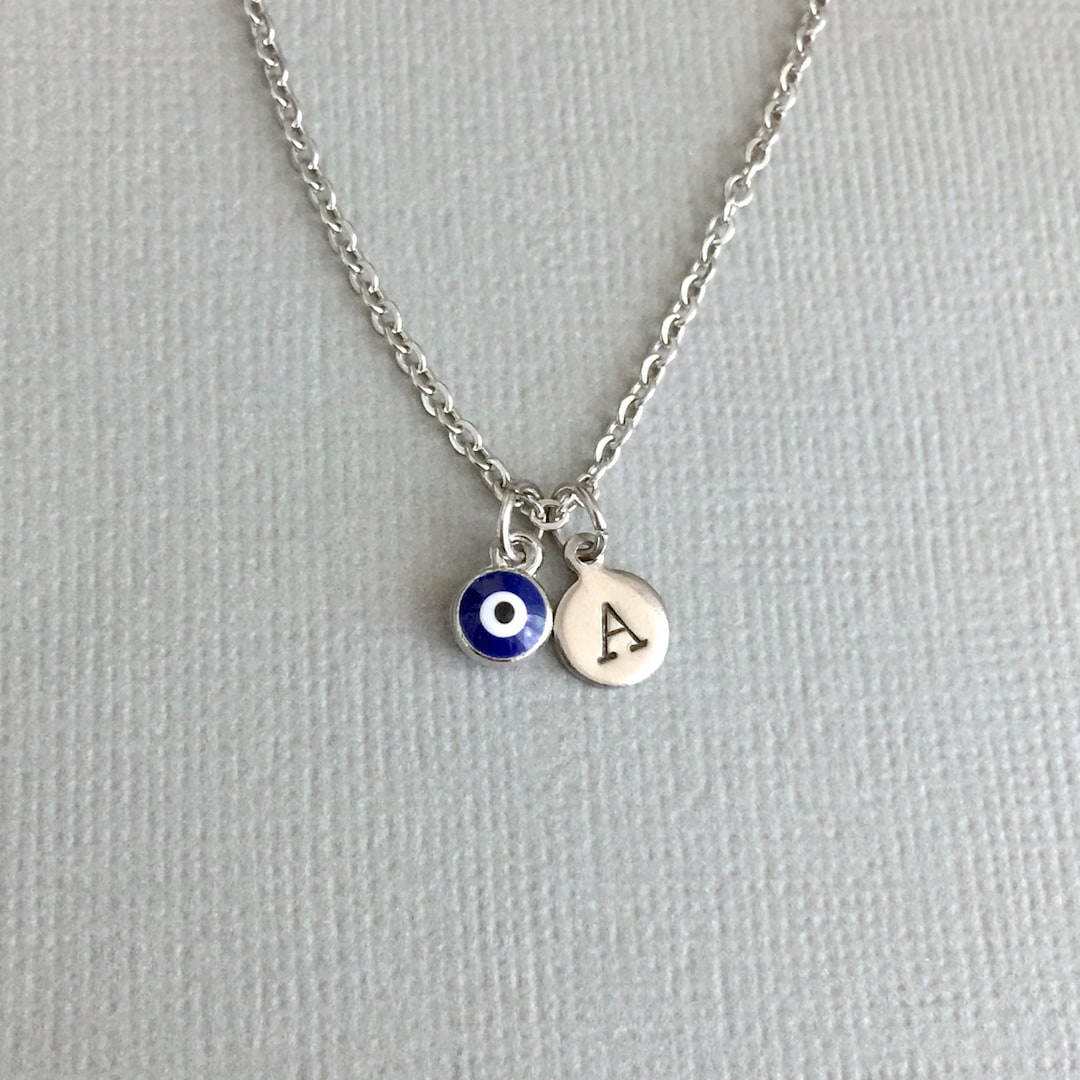 Personalized Mini Evil Eye Necklace, Monogram Necklace, Tiny Evil Eye ...