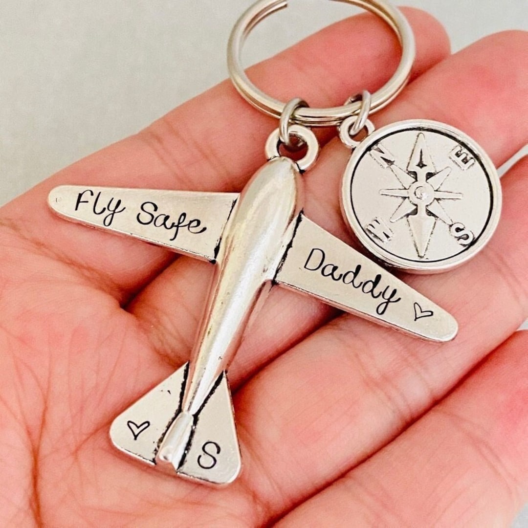 Personalised Fly Safe Keychain, Airplane Charm, Gift for Daddy, Pilots ...