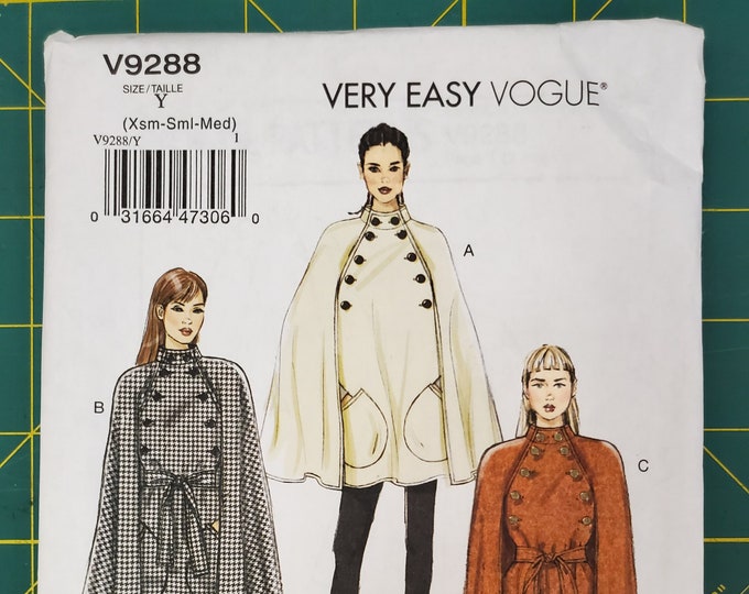 Sewing Pattern Vogue V9288 Sizes Xsm Sml Med Cape - Etsy
