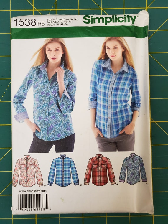 Patterns Simplicity 1538 Button Front Top Pattern UNCUT Sewing & Fiber ...