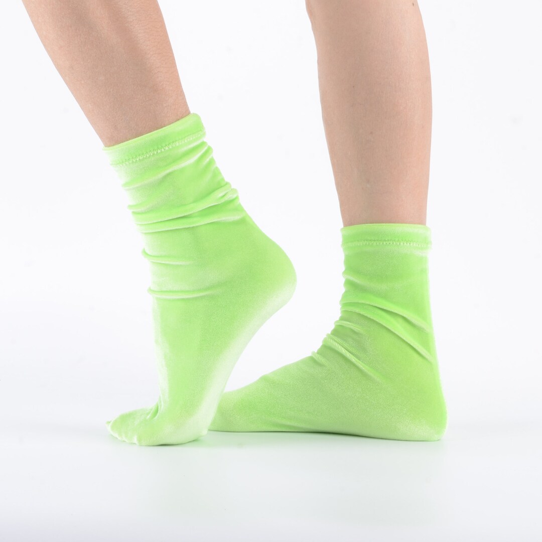 Neon Green Velvet Socks,women Socks, Handmade Velvet Socks,soft Socks ...