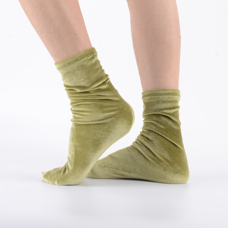 Olive Green Velvet Sockswomen Socks Handmade Velvet - Etsy
