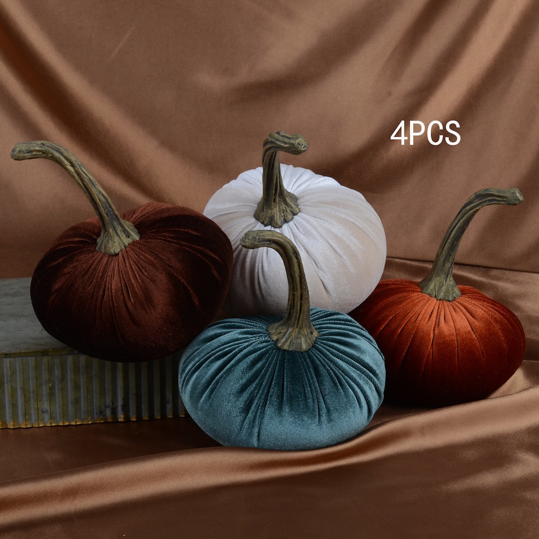 Velvet Pumpkins,4 Pieces,beige Velvet Pumpkin,wedding Decoration,home ...