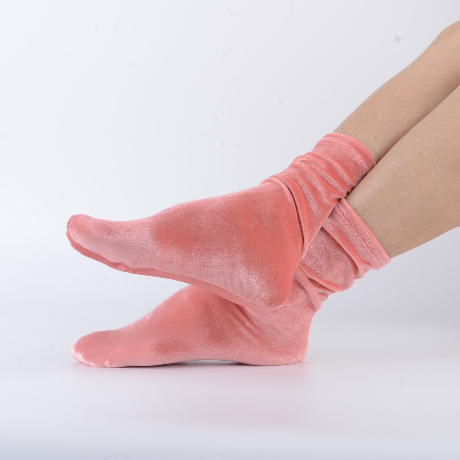 Coral Pink Velvet Sockswomen Socks Handmade Velvet - Etsy