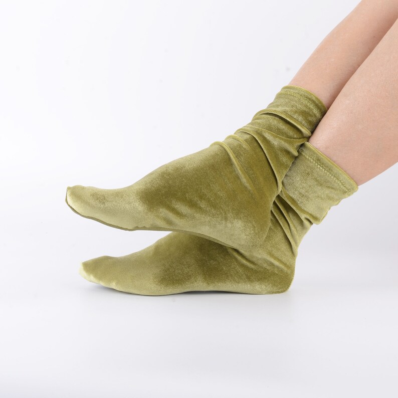 Olive Green Velvet Sockswomen Socks Handmade Velvet - Etsy