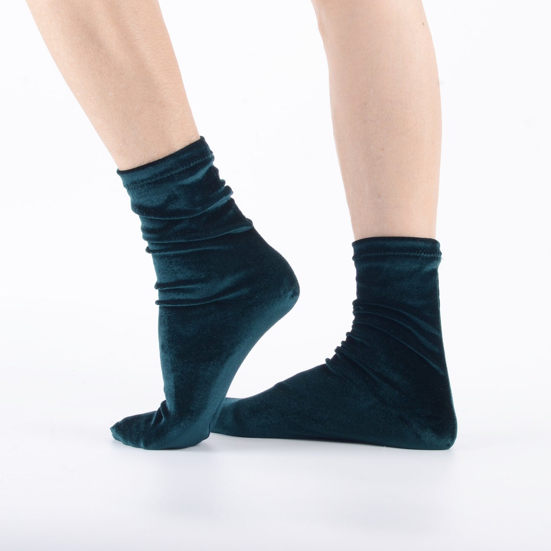 Dark Green Velvet Socks,women Socks, Handmade Velvet Socks,soft Socks ...