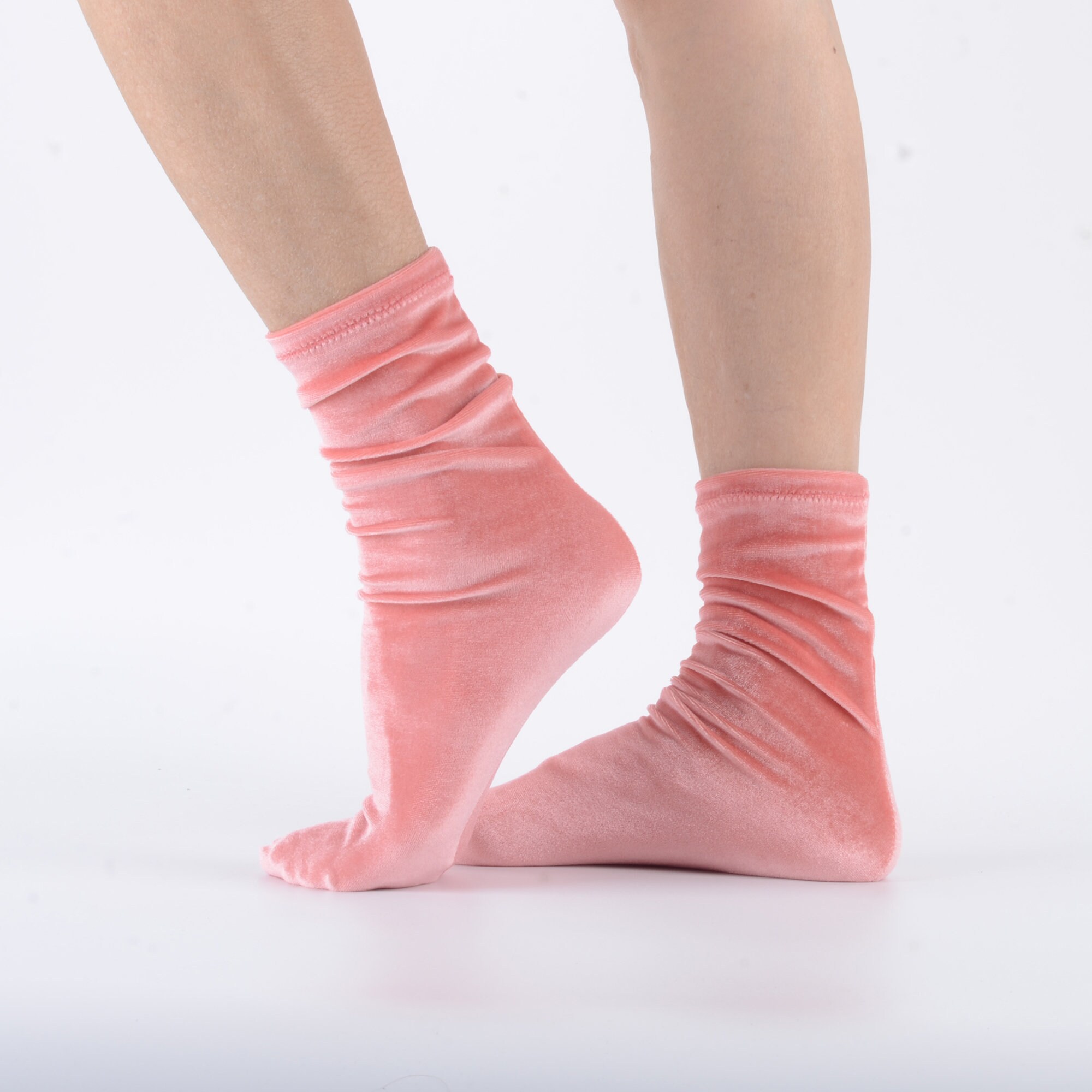 Coral Pink Velvet Sockswomen Socks Handmade Velvet - Etsy