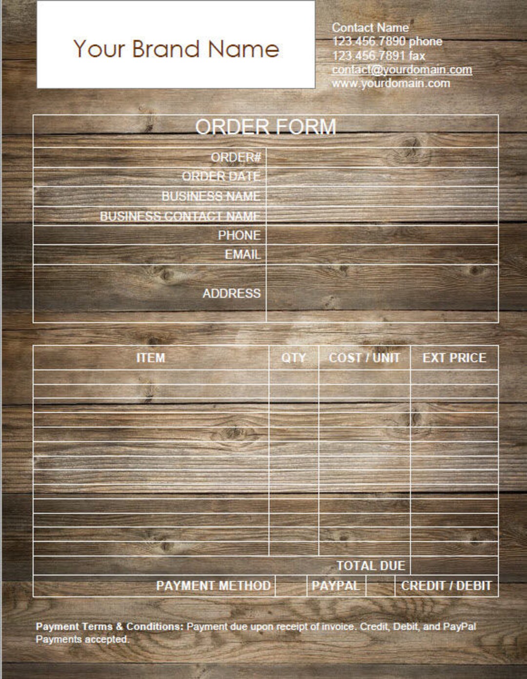 Microsoft Word Order Form Instant Download Template Walnut Chic by ...