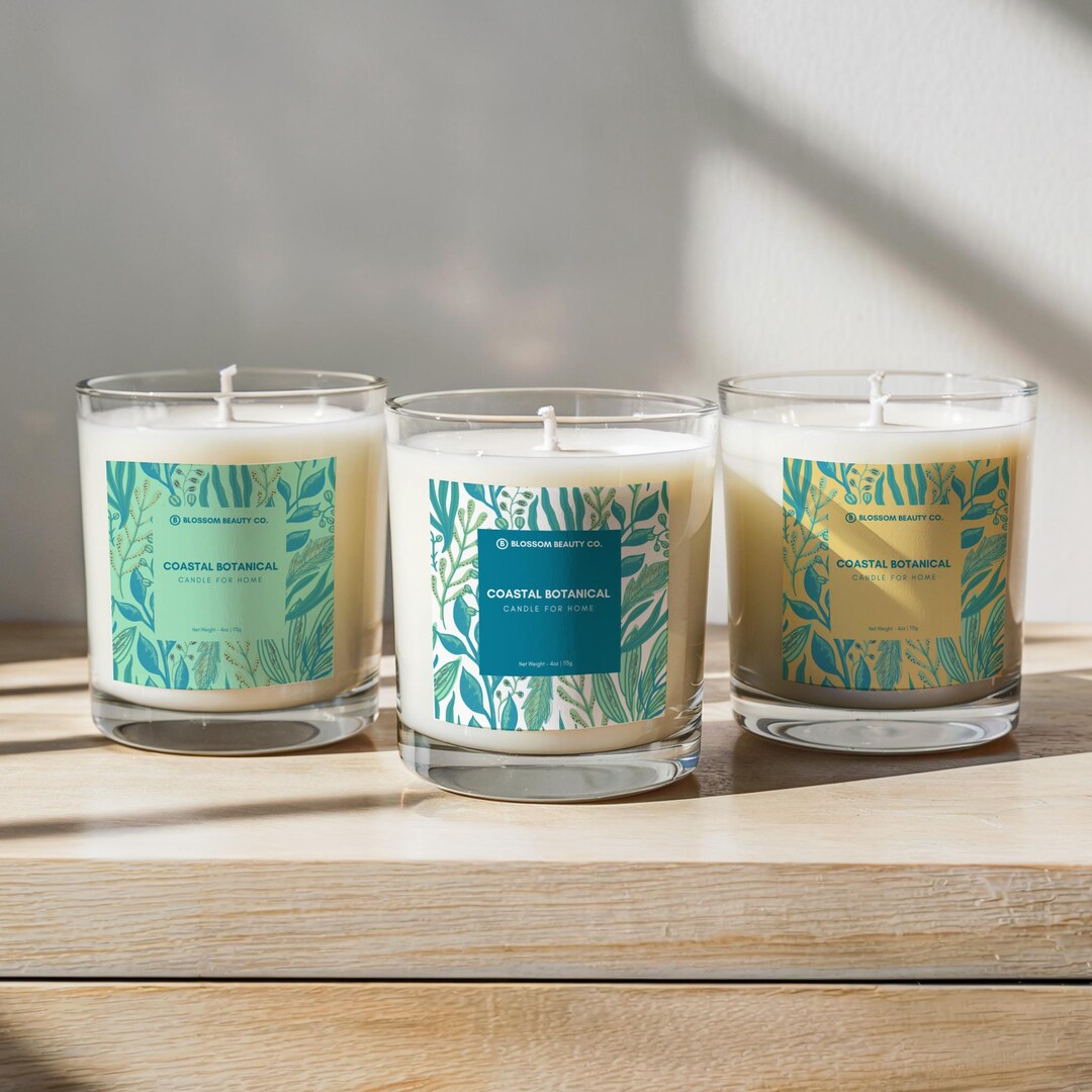 Coastal Botanical Candle Label Template, Modern Jar Sticker (canva) - Etsy