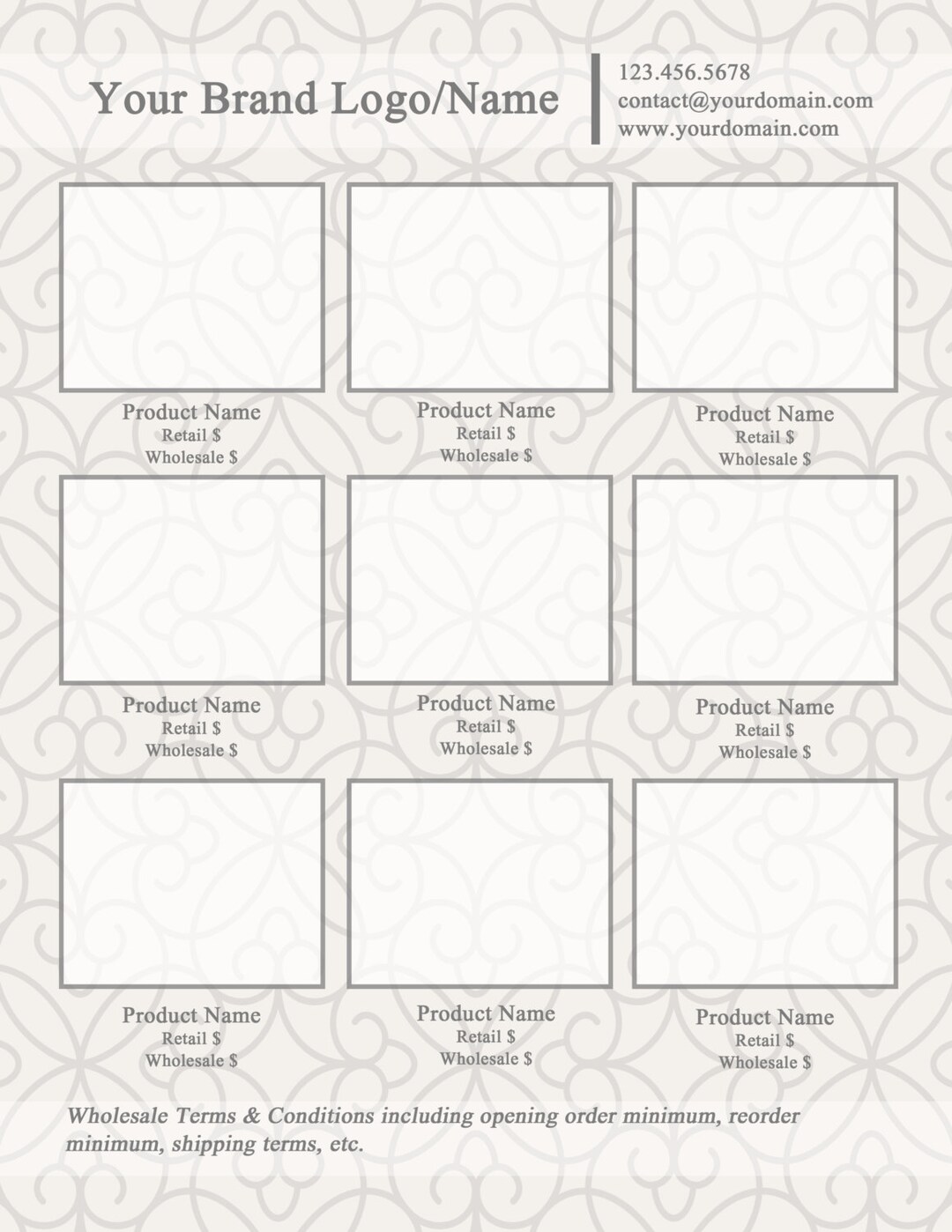 Photoshop Line Sheet Instant Download Template Shades of Grey Light by ...