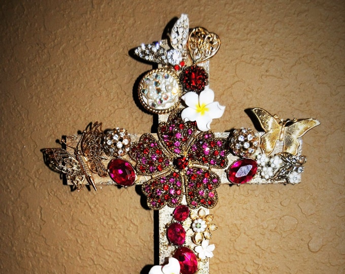 Vintage Butterfly Decorated Cross Jeweled Cross Wall Hanging - Etsy