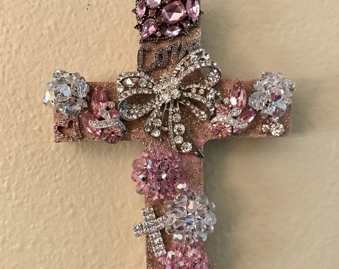 Pink and Silver Blingy Jeweled Cross, Breast Cancer Awareness ...