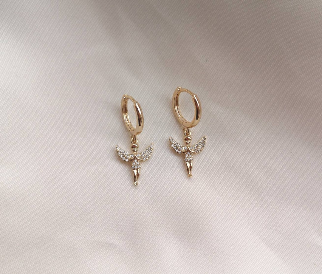 14k Gold Plated Armor Angel of Love Angels Huggie Hoops Huggies Earrings Drop Earrings for Her ...