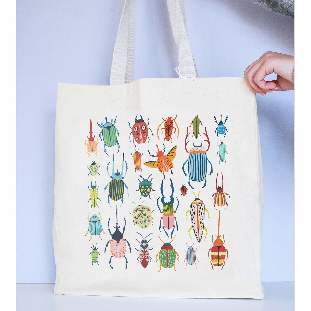 Beetles Tote Bag, Large Cotton Canvas Bag, Beach Bag, Grocery Bag ...