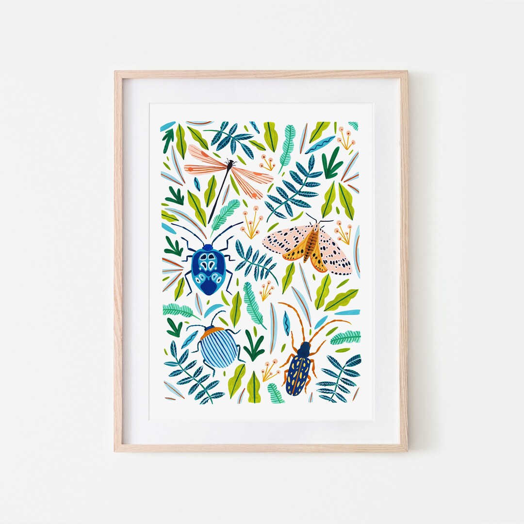 Beetle, Moth, Dragonfly and Butterfly Print, Insect Print, Nursery Wall ...
