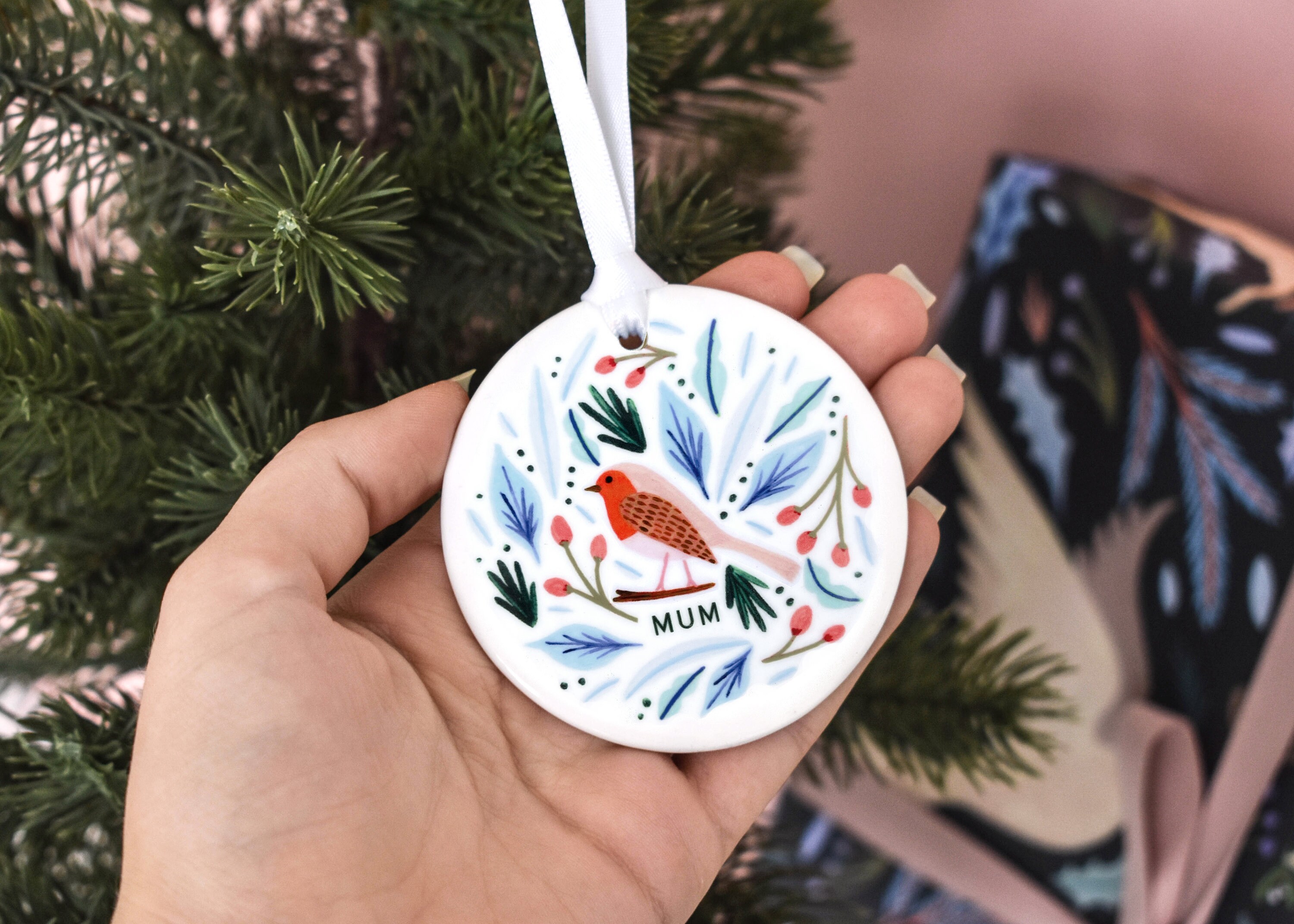 Personalised Robin Christmas Ornament Ceramic Christmas Tree | Etsy