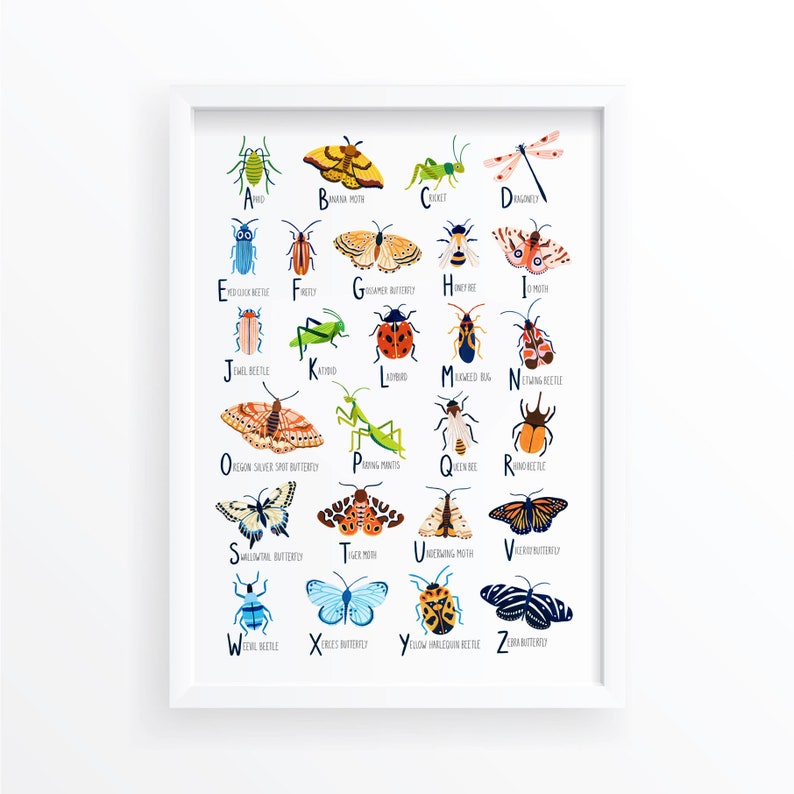 Insect Alphabet Print, Nursery Wall Art, Bugs Print, Children's Prints ...