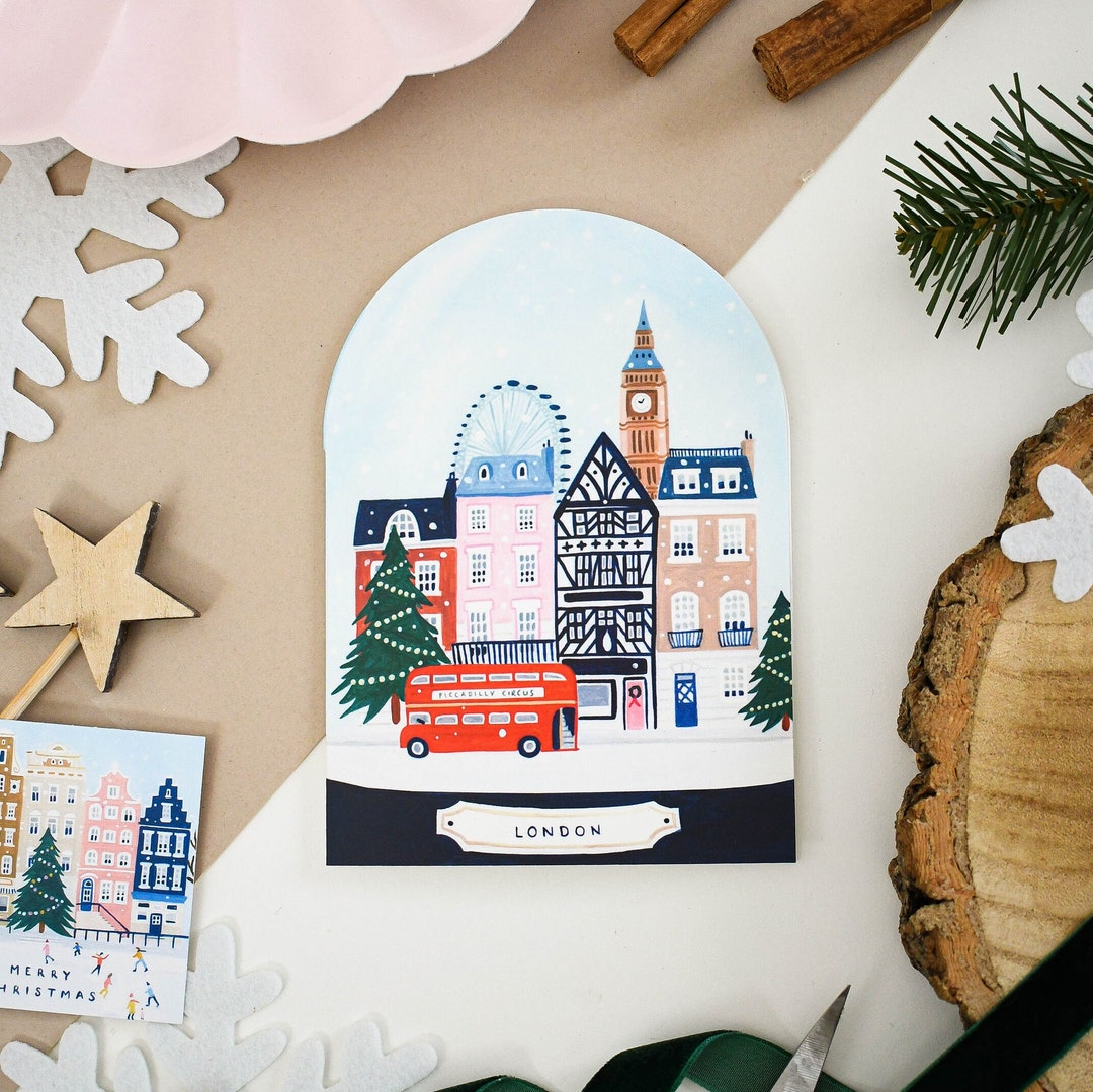 London Snow Globe Christmas Card, England Christmas Card, Travel ...