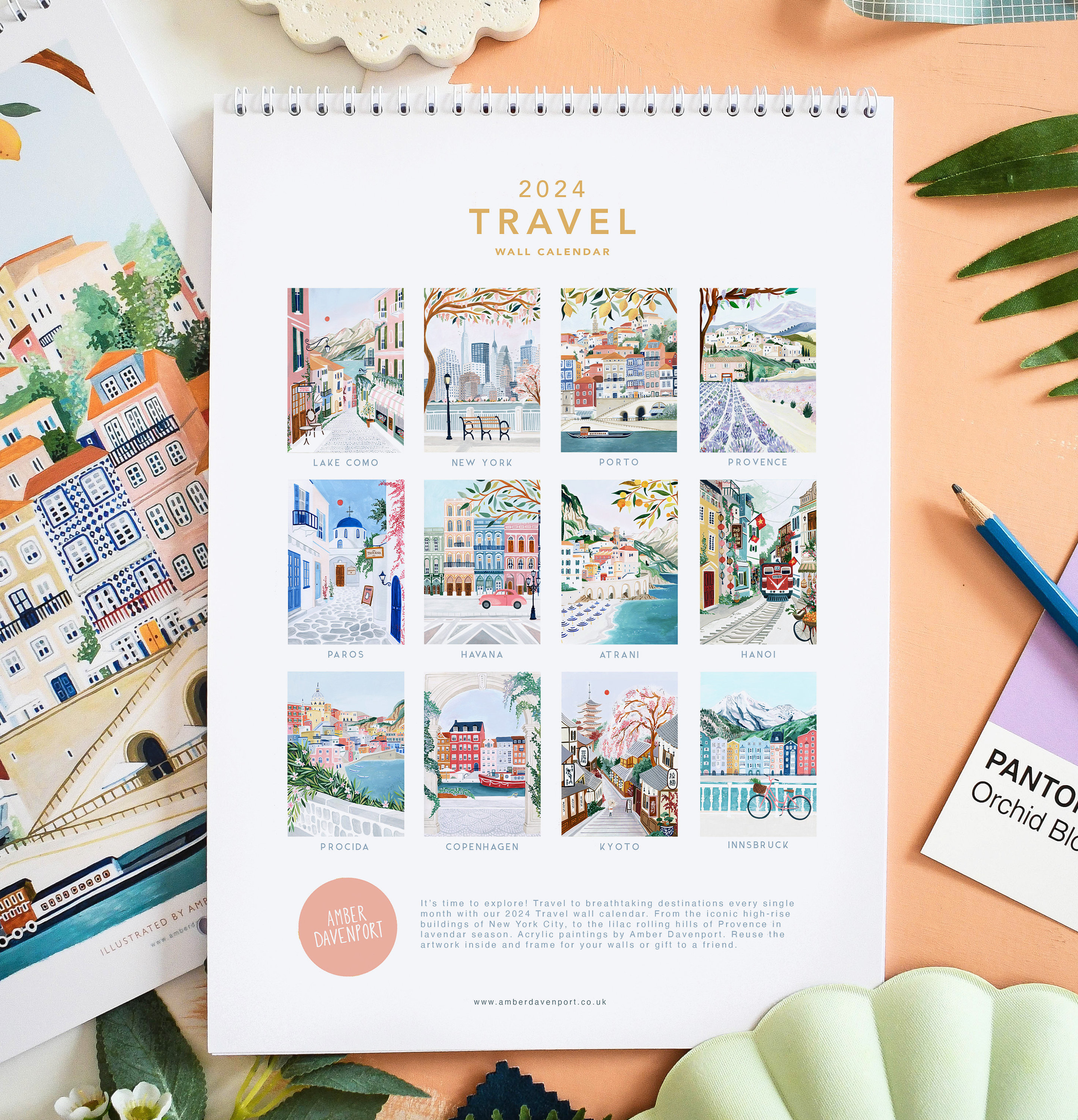 Calendar, 2024 Travel Calendar, Monthly Calendar, Travel wall Calendar ...