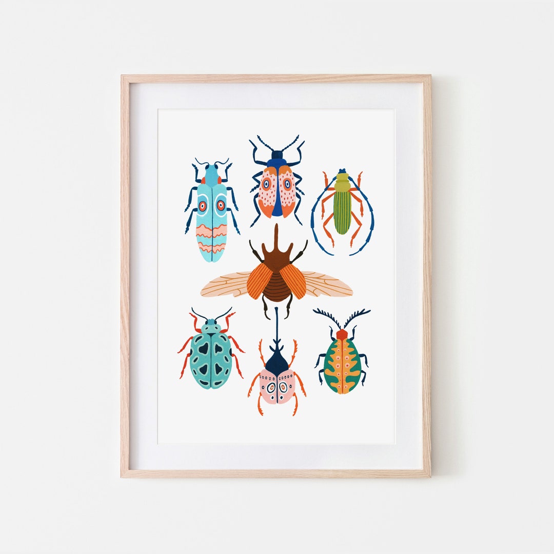 Vibrant Beetle Print, Insect Print, Nursery Wall Art, Bugs Print, Kids ...