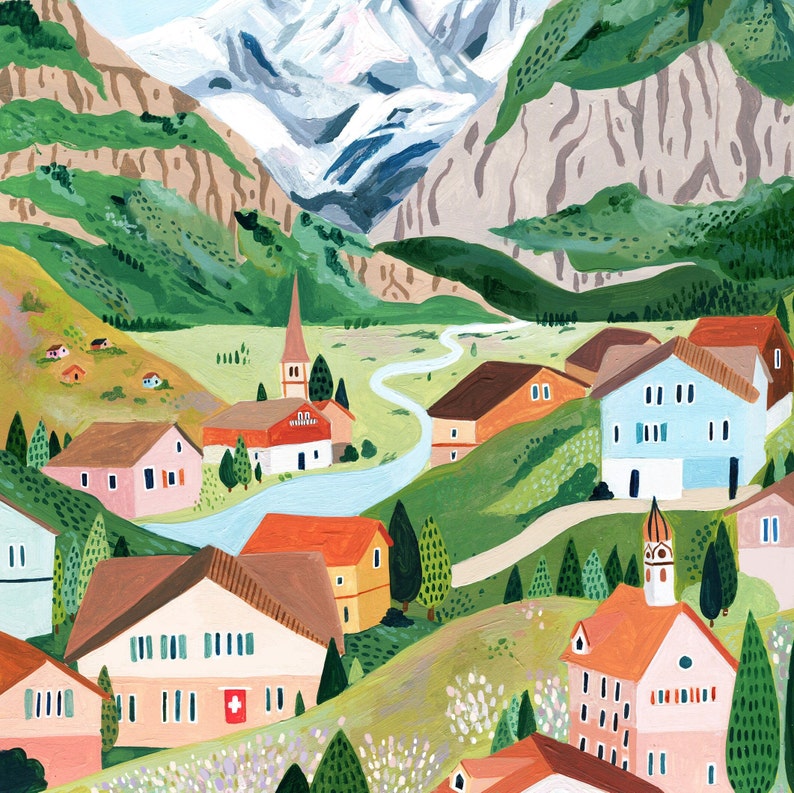 Switzerland Art Print, Mountain Wall Art, Swiss Alps Poster ...