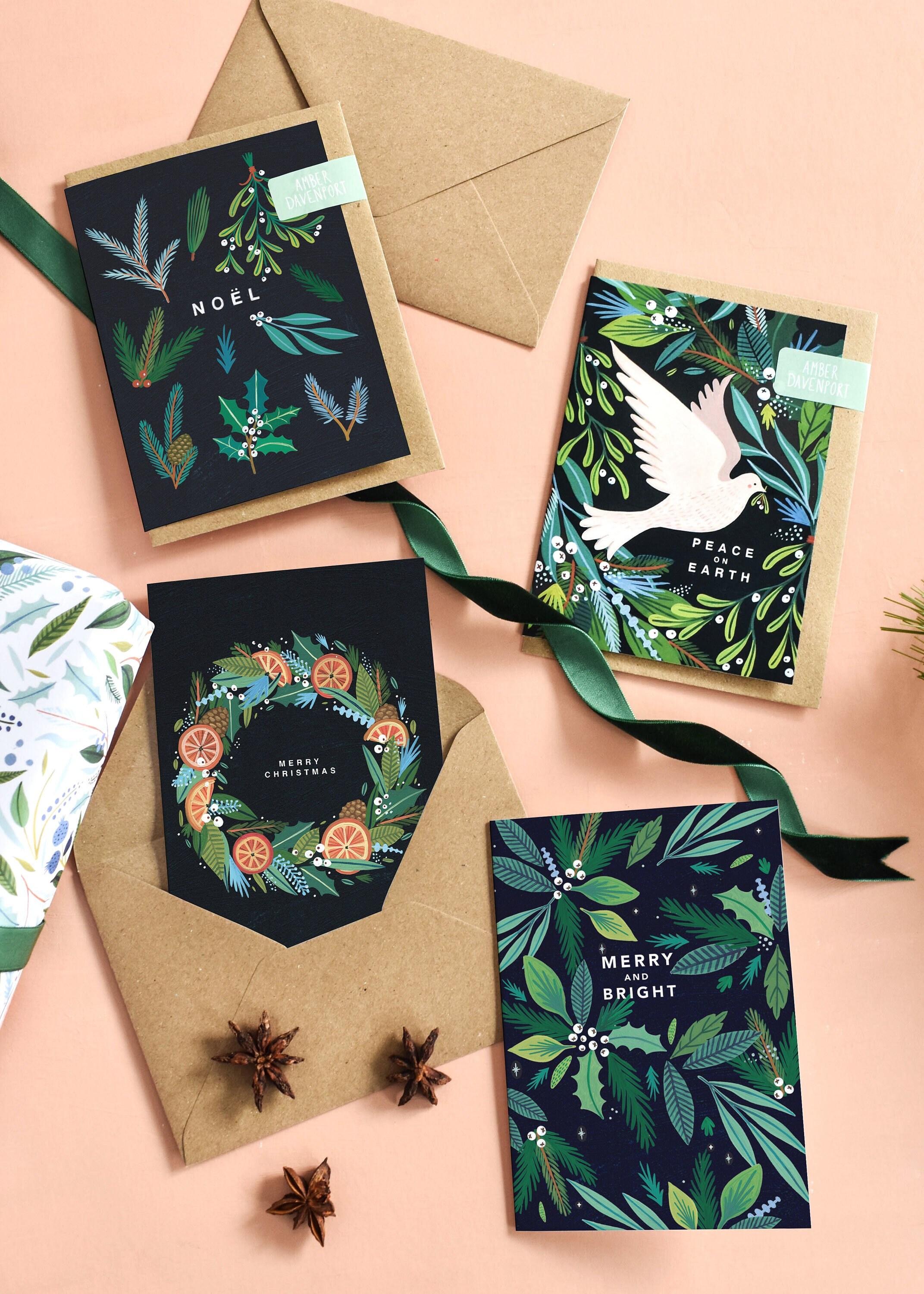 NOEL Christmas Card, Botanical Christmas Card, Leaves and Berries ...