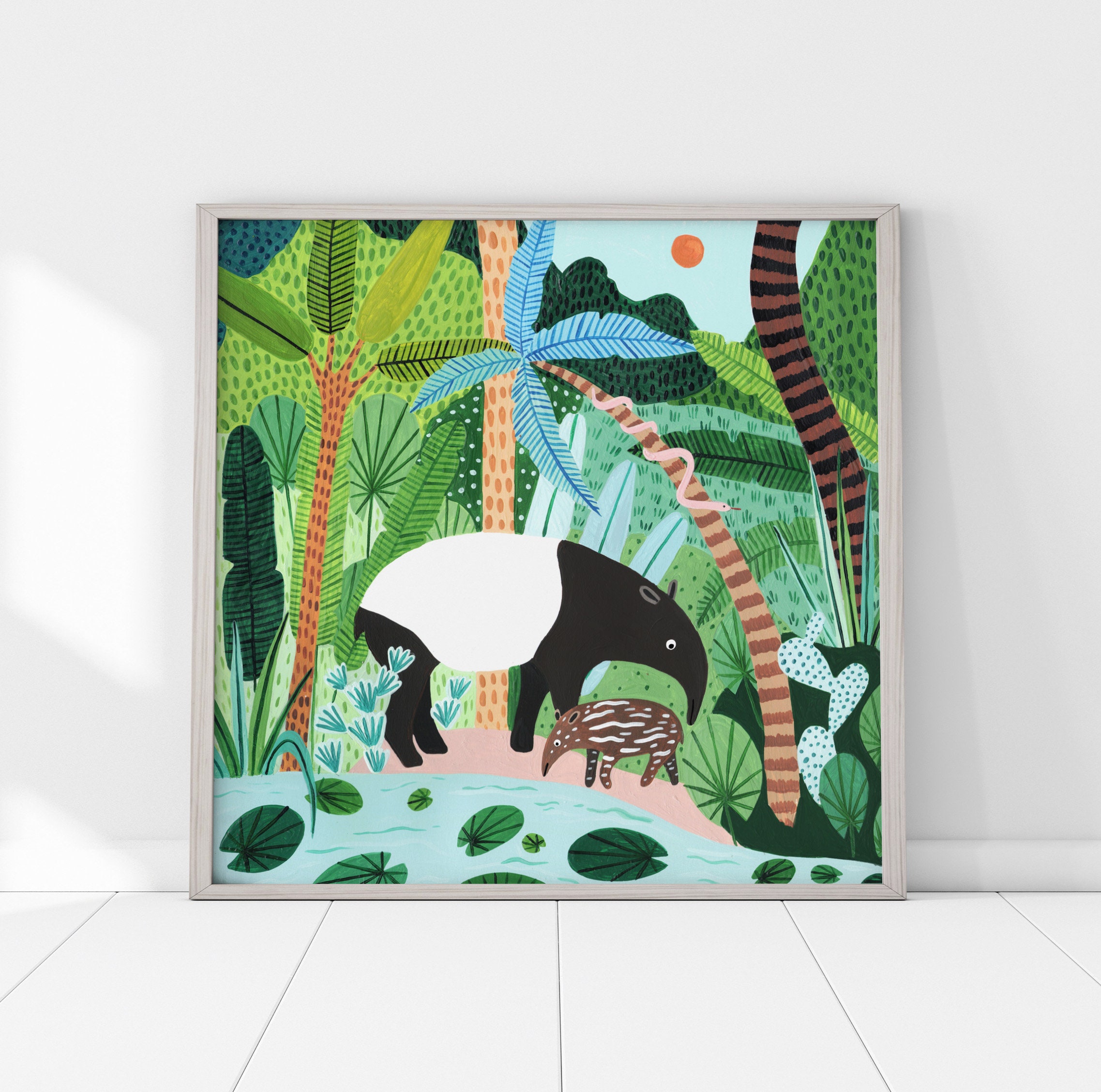 Malayan Tapir & Baby Print, Botanical Print, Safari, Nursery, Animal ...