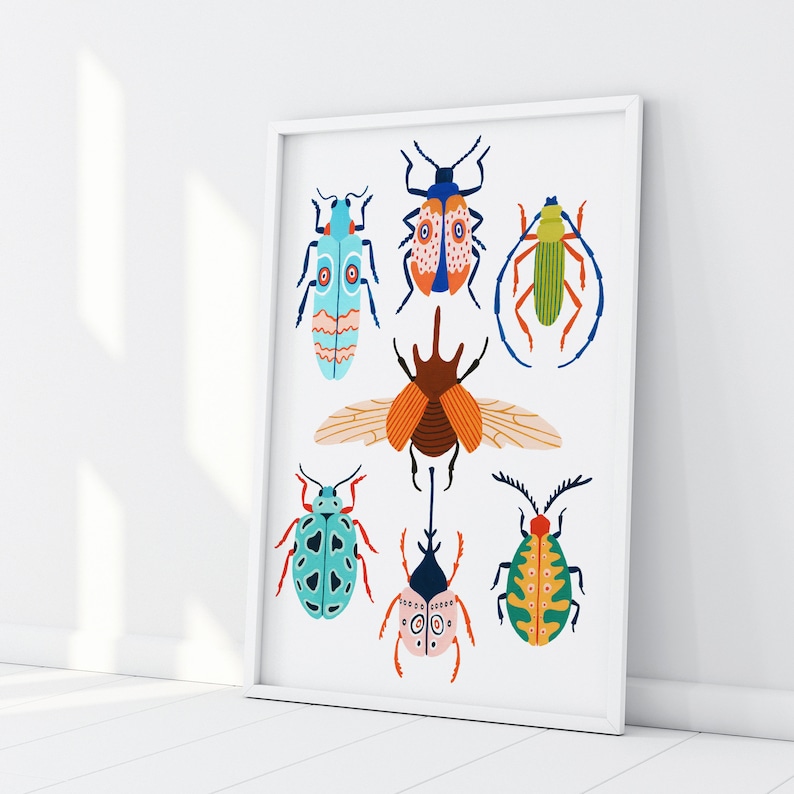 Vibrant Beetle Print, Insect Print, Nursery Wall Art, Bugs Print, Kids ...