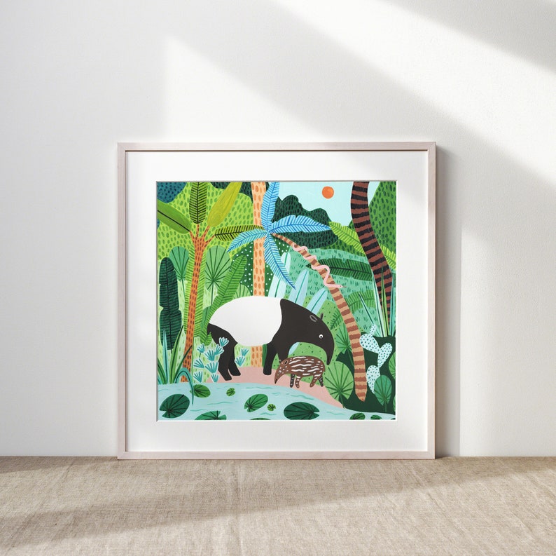 Malayan Tapir & Baby Print, Botanical Print, Safari, Nursery, Animal ...