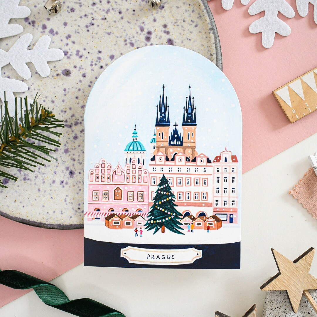 Prague Snow Globe Christmas Card, Travel Christmas Card, Holiday Card ...