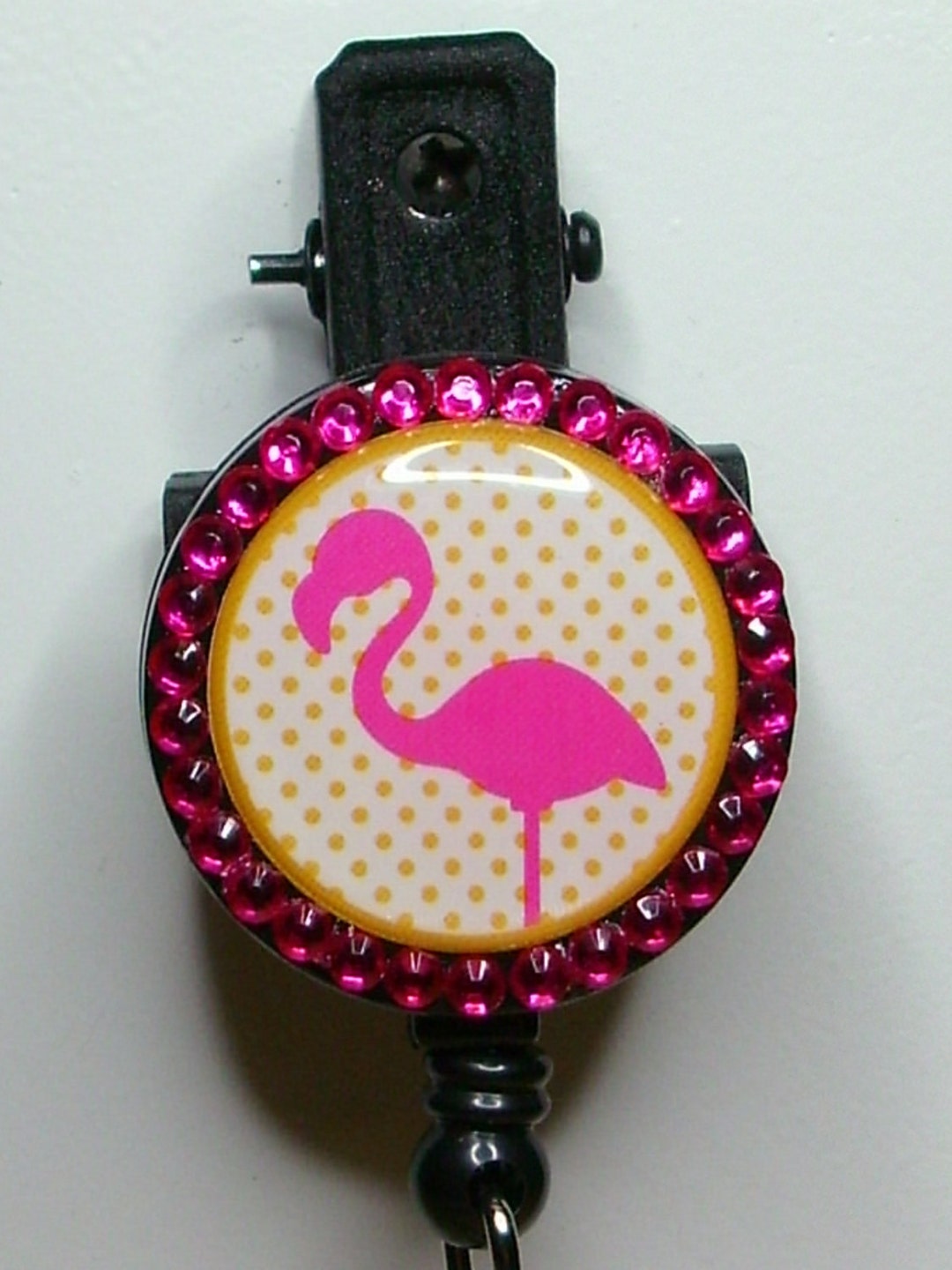 Polka Dot Flamingo Badge Reel: Pink and Mustard or Black and Pink - Etsy